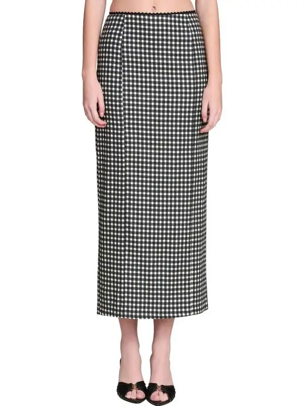 Avec Les Filles Gingham Cotton & Linen Blend Maxi Skirt - Black/cream Gingham