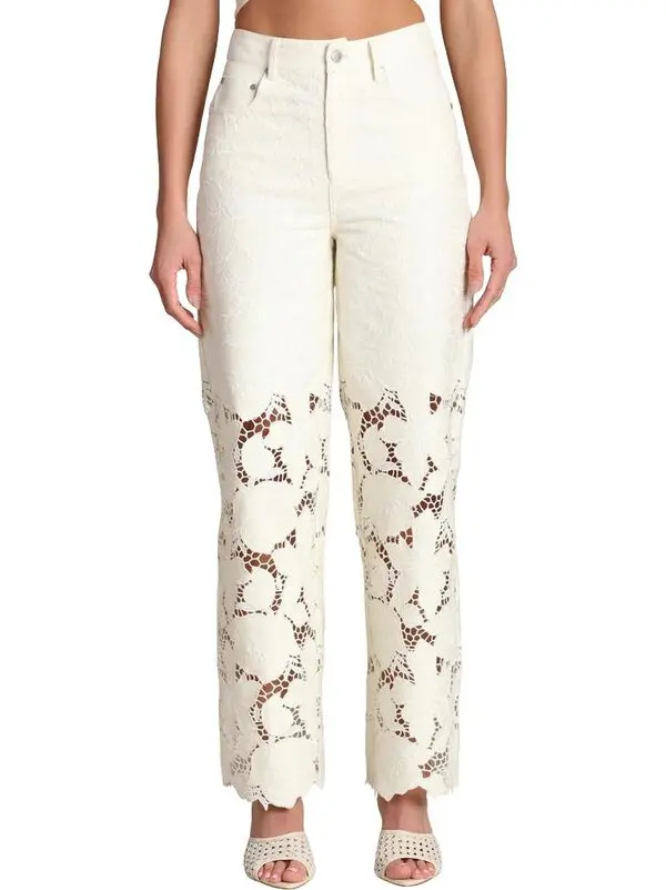 Avec Les Filles High-waisted Embroidered Lace Cotton Pants - Off White