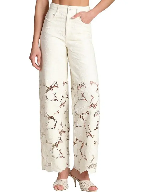Avec Les Filles High-waisted Embroidered Lace Cotton Pants - Off White