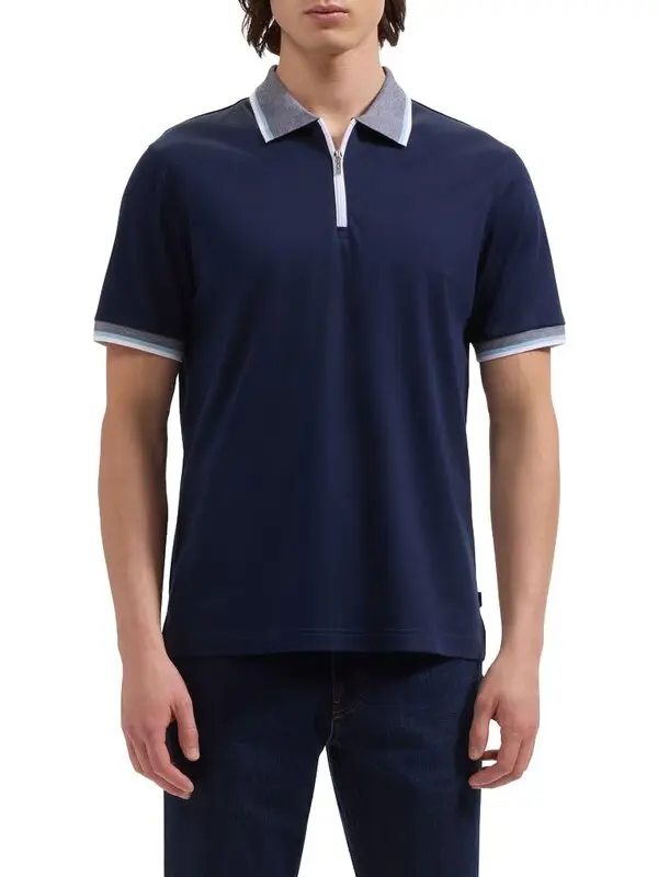 Bugatchi Quarter Zip Polo - Navy