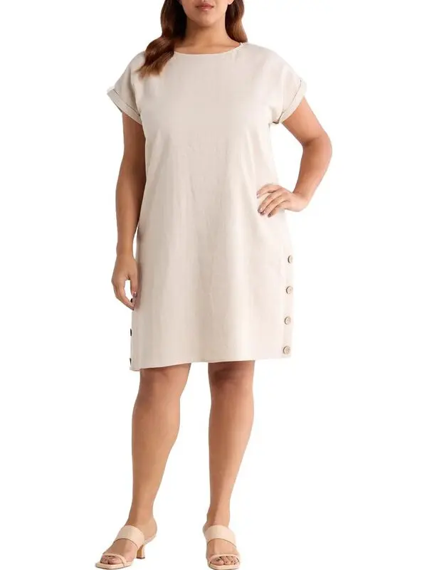 Jones New York Side Button Linen Blend Dress - Natural Stone
