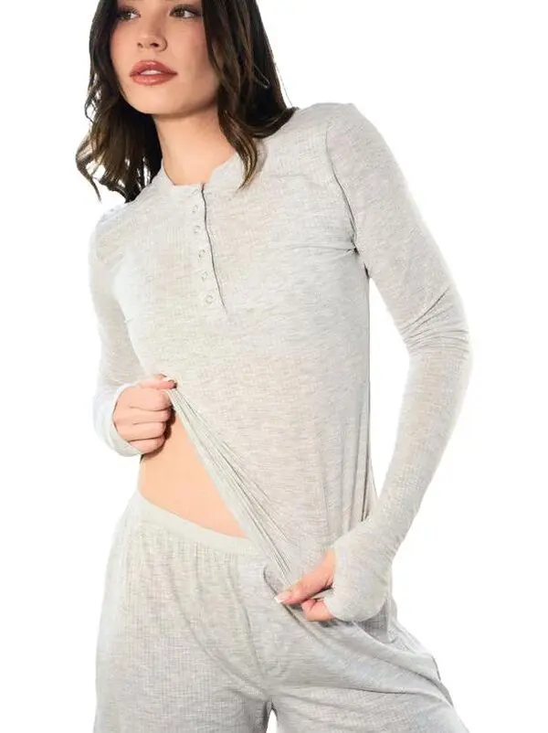 VITALITY Float Rib Henley Top - Stone Marl