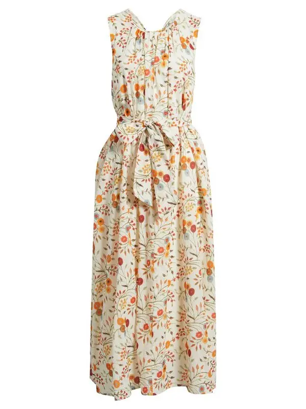 QUINCY MAE Floral Sleeveless Belted Midi Dress - Cream Floral