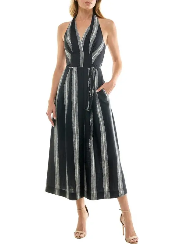 SOCIALITE Stripe Halter Midi Dress - Black/ivory