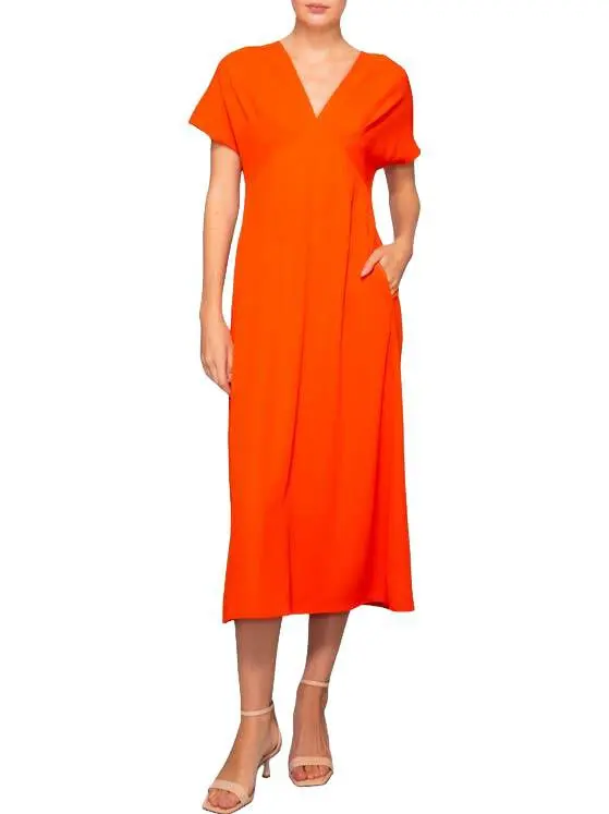 MELLODAY V-neck Empire Waist Midi Dress - Bright Orange