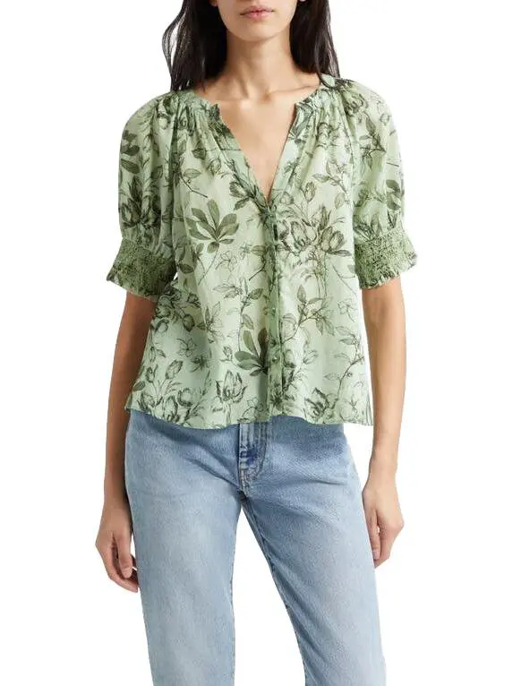 Alice + Olivia Thalia Floral Cotton Top - Mystic Garden Sage