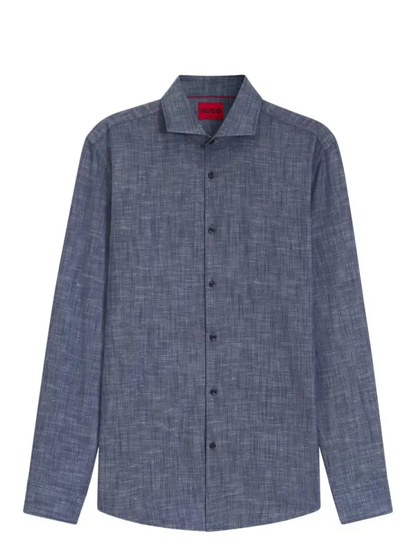 Hugo Slim-fit Shirt In Cotton And Linen - Dark Blue
