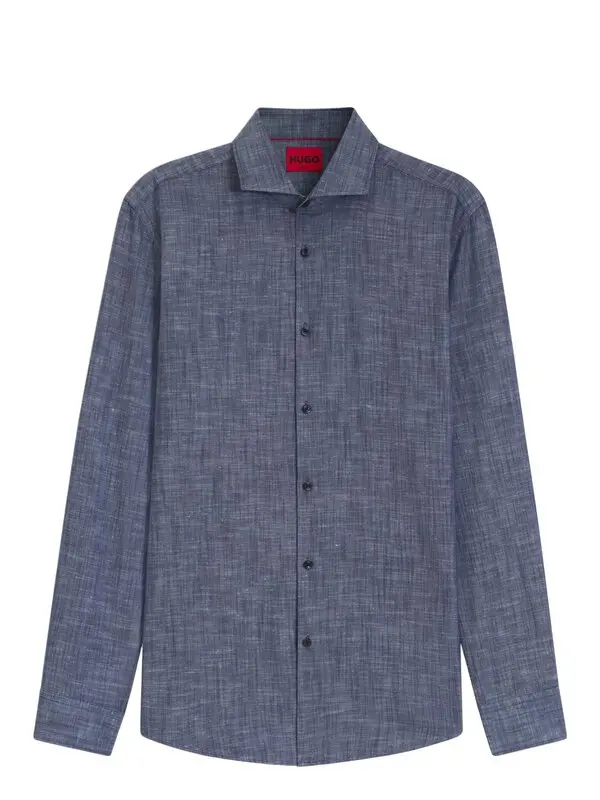 Hugo Slim-fit Shirt In Cotton And Linen - Dark Blue
