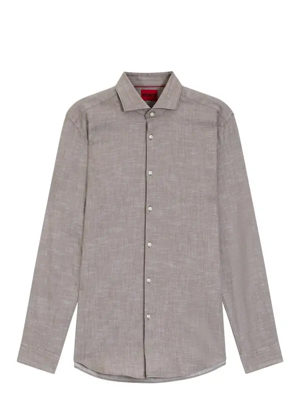 Hugo Slim-fit Shirt In Cotton And Linen - Light Brown