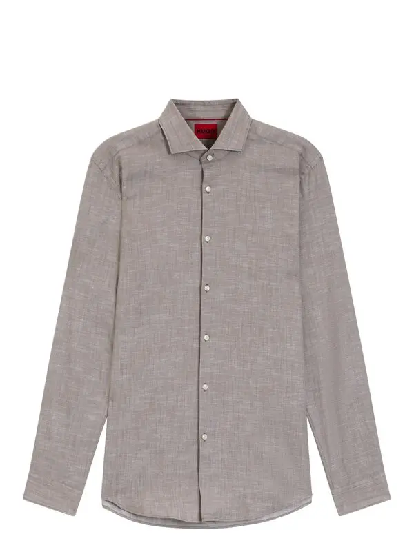 Hugo Slim-fit Shirt In Cotton And Linen - Light Brown