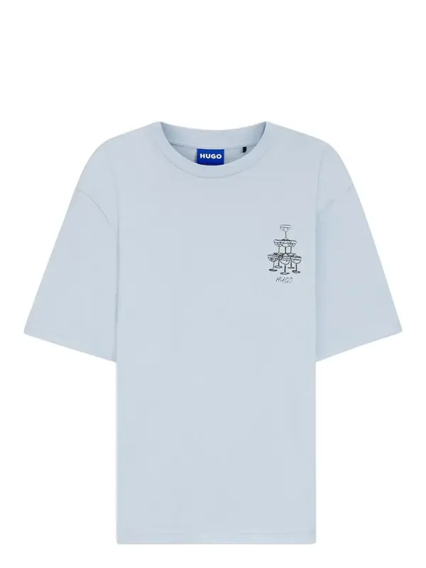 Hugo Cotton-jersey T-shirt With Printed Artwork - Light Blue