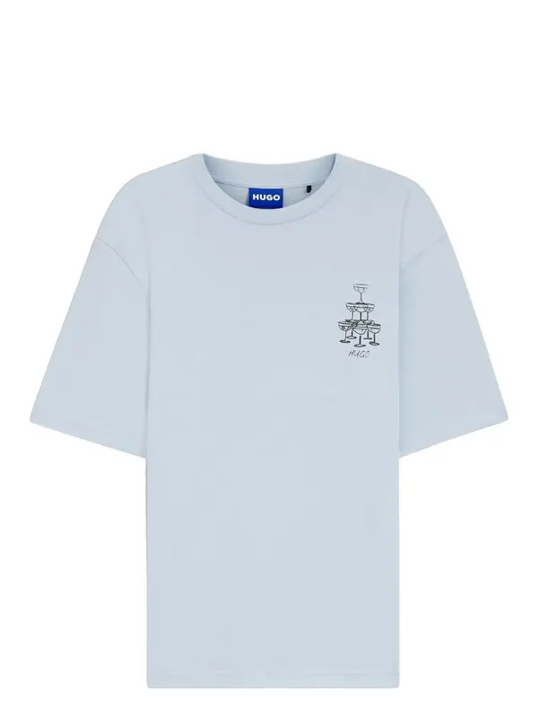 Hugo Cotton-jersey T-shirt With Printed Artwork - Light Blue