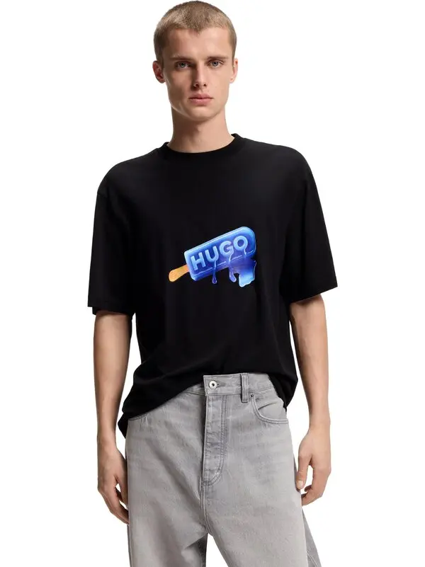 Hugo Cotton-jersey T-shirt With Ice-lolly Artwork - Black