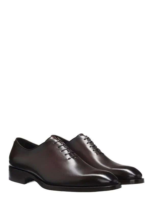 BOSS Italian-made Burnished Leather Oxford Shoes - Dark Brown