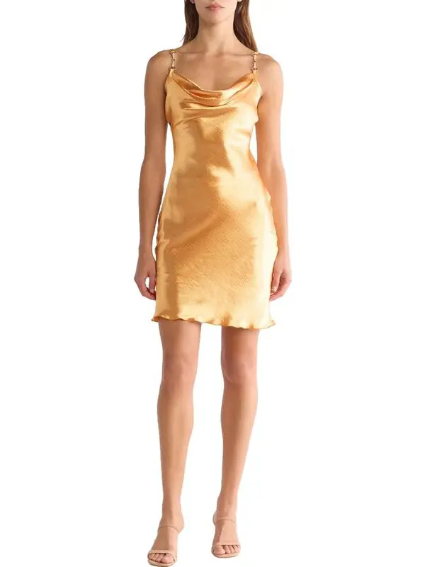 JUMP APPAREL Cowl Neck Hammered Satin Dress - Gold