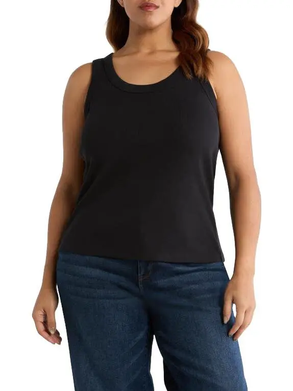 Caslon Scoop Neck Ribbed Cotton Tank - Black