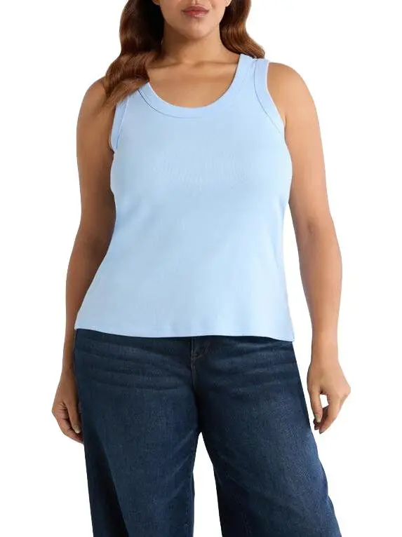 Caslon Scoop Neck Ribbed Cotton Tank - Blue Windsurfer