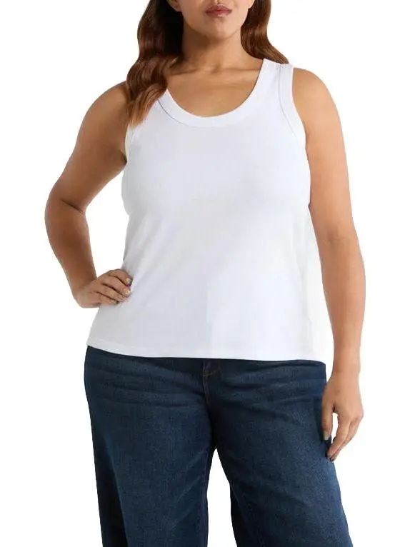 Caslon Scoop Neck Ribbed Cotton Tank - White