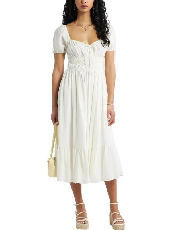 Bp. Puff Sleeve Cotton Polka Dot Midi Dress - Ivory
