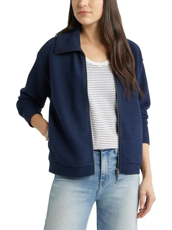 Caslon Ottoman Knit Bomber Jacket - Navy Still