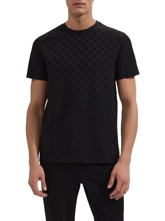 Bugatchi Crewneck Jacquard Checkerboard T-shirt - Black