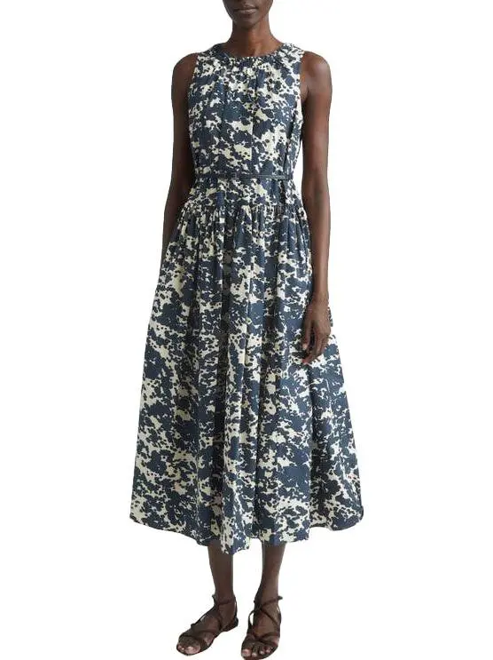 Max Mara Teresa Print Cotton Midi Dress - Ultramarine