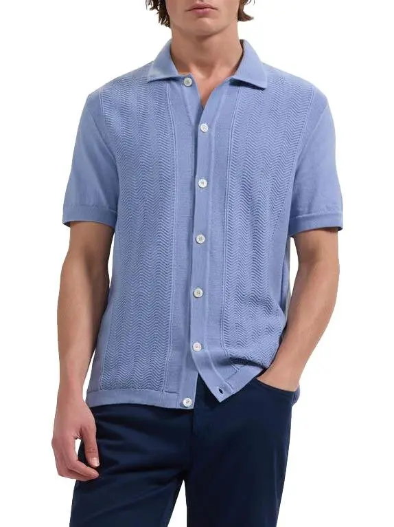 Bugatchi Short Sleeve Cotton Cardigan - Air Blue