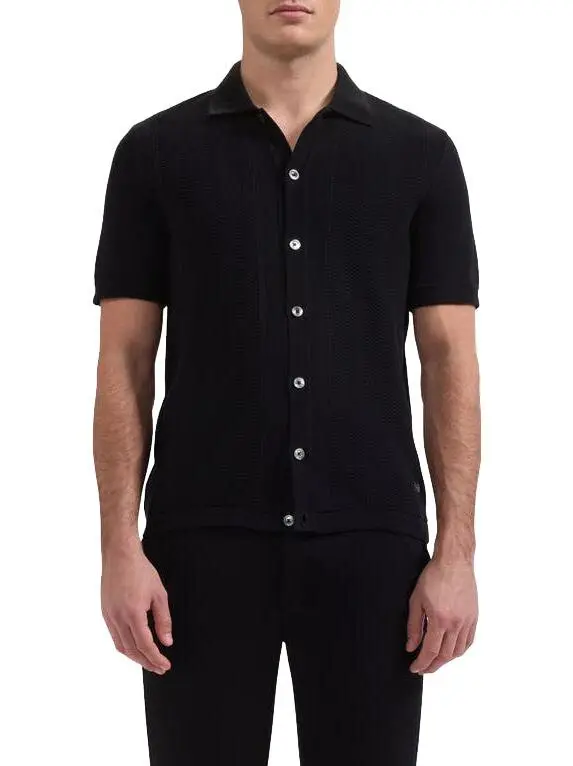 Bugatchi Short Sleeve Cotton Cardigan - Black