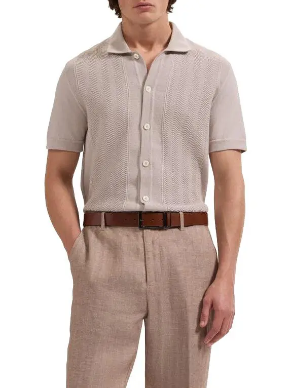 Bugatchi Short Sleeve Cotton Cardigan - Limestone