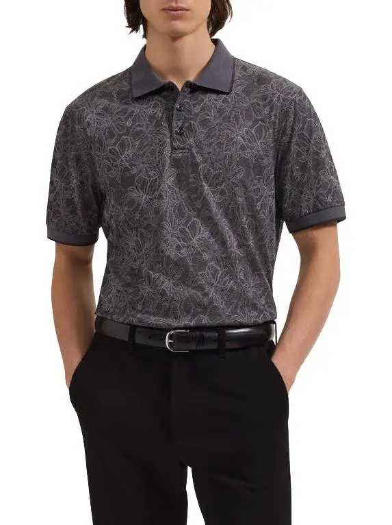 Bugatchi Three Button Floral Print Button-up Shirt - Black
