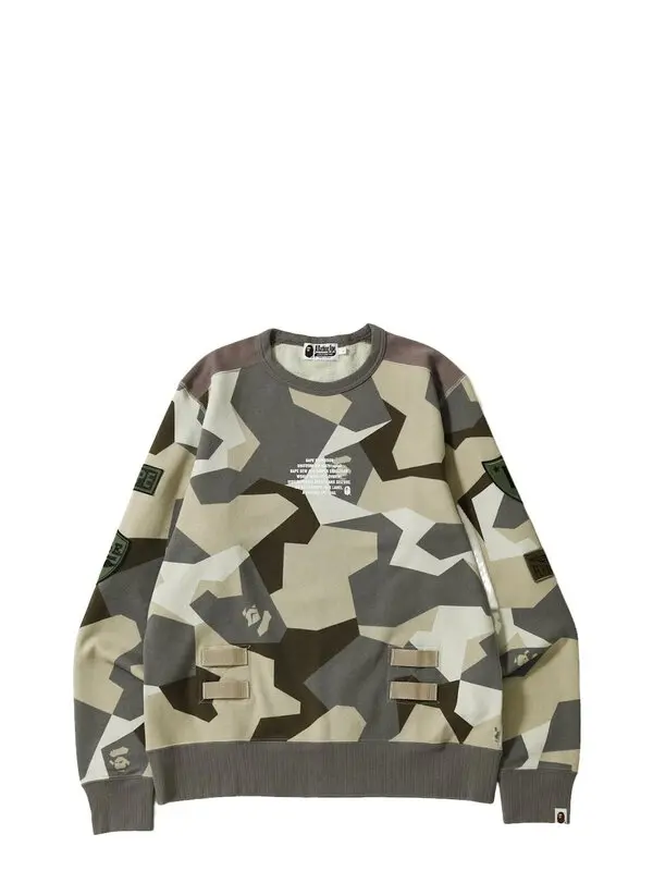 A BATHING APE Splinter Camo Patched Wide Crewneck Sweatshirt - Beige