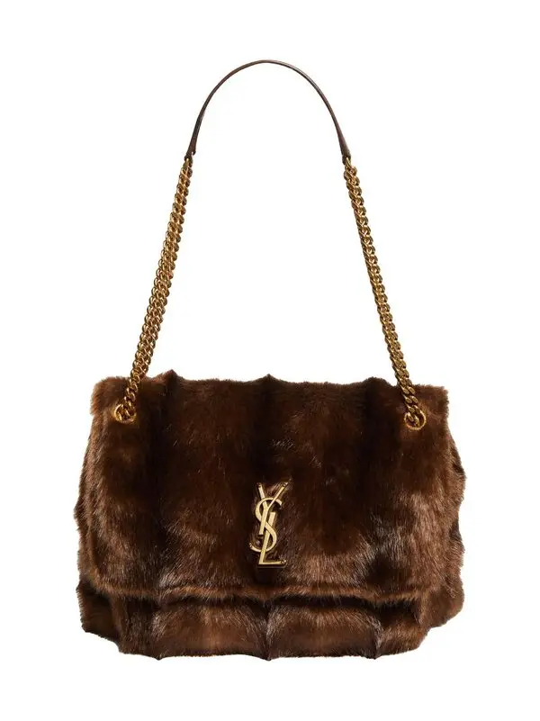 Saint Laurent Large Niki Faux Mink Shoulder Bag - Espresso/gingerbread