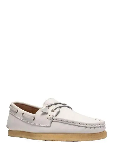 Clarks Godney Boat Moc Toe Loafer - White Grain Leather