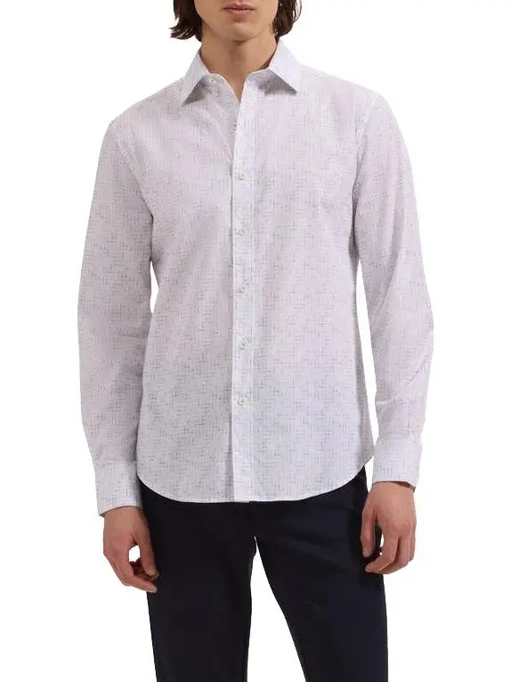 Bugatchi Axel Shaped Fit Crosshatch Print Cotton Button-up Shirt - Orchid