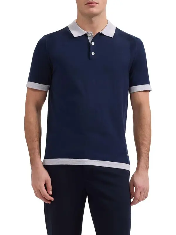 Bugatchi Short Sleeve Cotton & Modal Polo Sweater - Navy