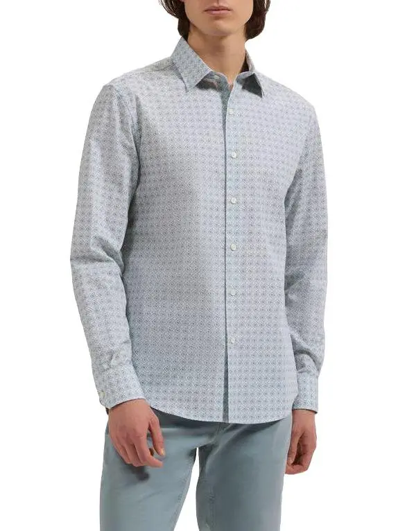 Bugatchi Julian Shaped Fit Quatrefoil Print Stretch Cotton Button-up Shirt - Seafoam