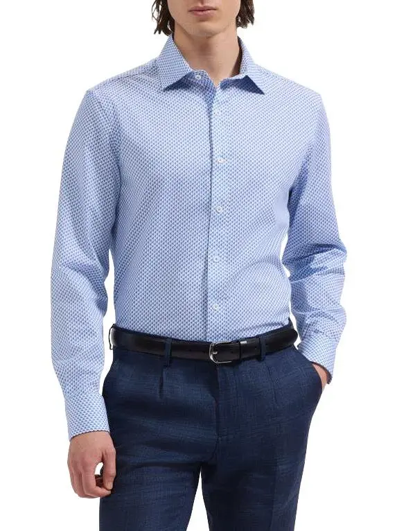 Bugatchi Axel Shaped Fit Geo Print Cotton Button-up Shirt - Classic Blue