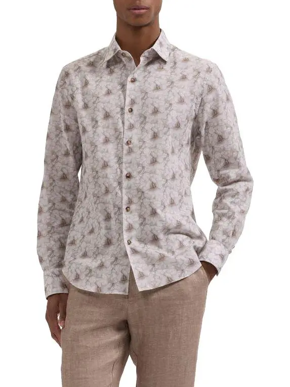 Bugatchi Julian Shaped Fit Floral Cotton Button-up Shirt - Limestone