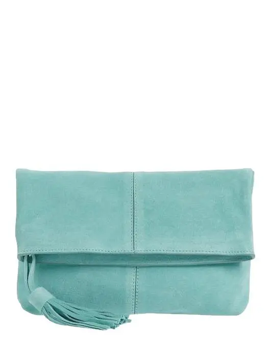 Leith Suede Fold-over Clutch - Blue Turquoise