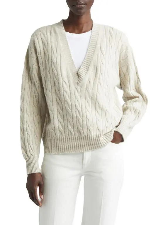 Johnstons Of Elgin Kylesku Cable Knit Cashmere Sweater - White Sand