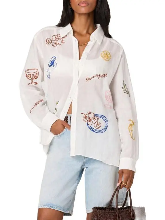 Astr The Label Trace Embroidered Button-up Shirt - White Picnic