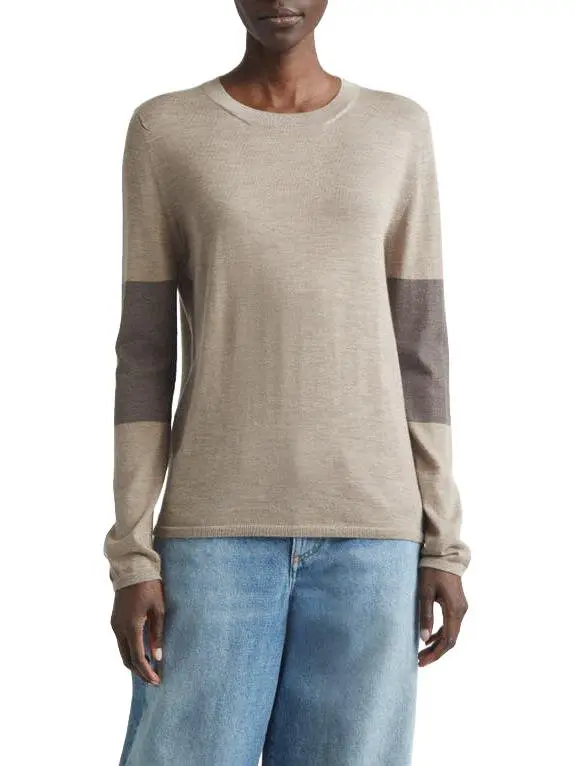 Johnstons Of Elgin Euna Colorblock Cashmere Sweater - Pebble/ash