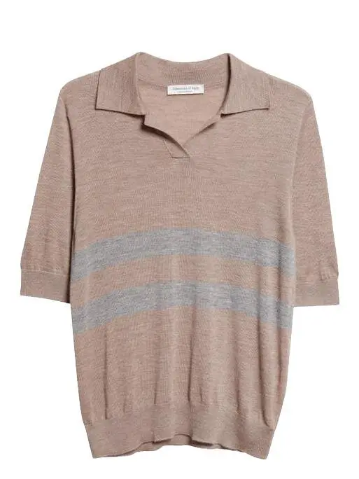 Johnstons Of Elgin Coira Stripe Superfine Cashmere Polo - Pebble/cullen Grey