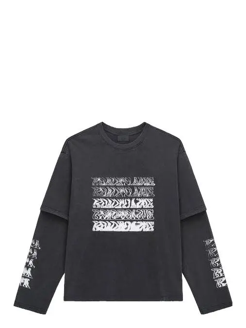 RtA Loris Double Layer Long Sleeve Graphic T-shirt - Black Smoky