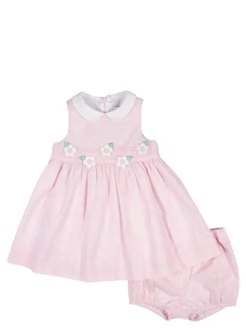 FLORENCE EISEMAN Linen-look Dress And Bloomer Set With Appliqué Flowers - Pink