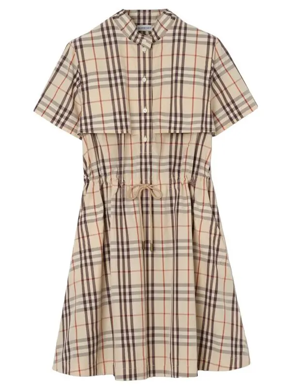 Burberry Check Cotton Shirt Dress - Almond Beige