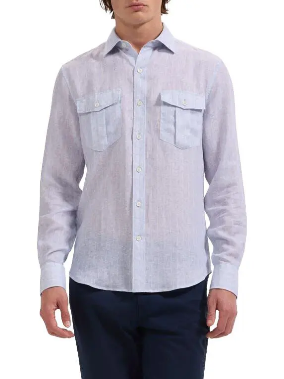 Bugatchi Jasper Linen Blend Button-up Shirt - Air Blue