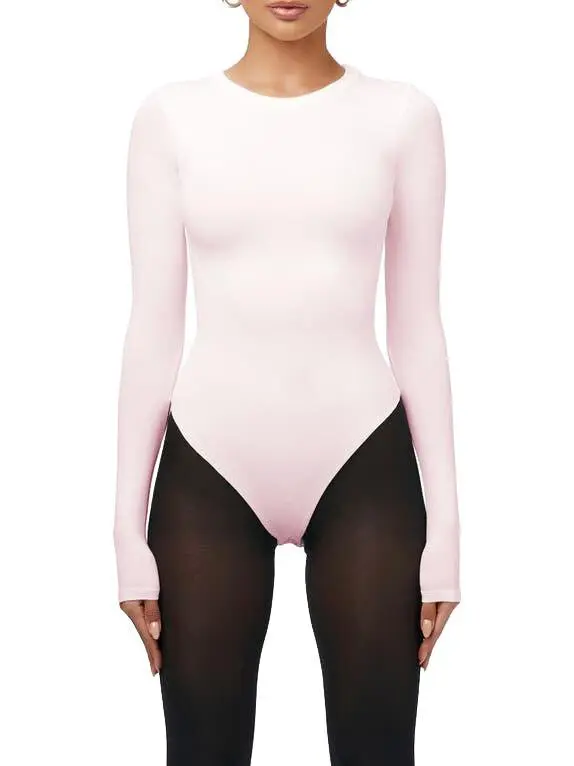 Naked Wardrobe Sculpt Crewneck Bodysuit - Pink Frosting