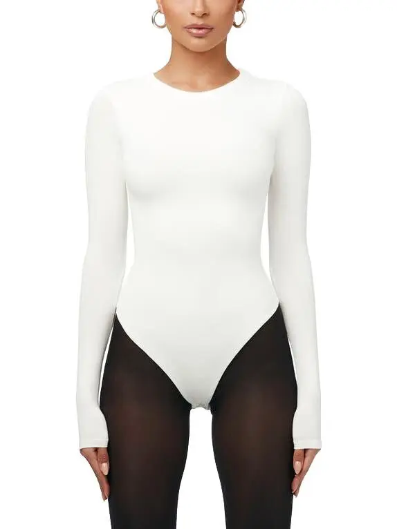 Naked Wardrobe Sculpt Crewneck Bodysuit - White