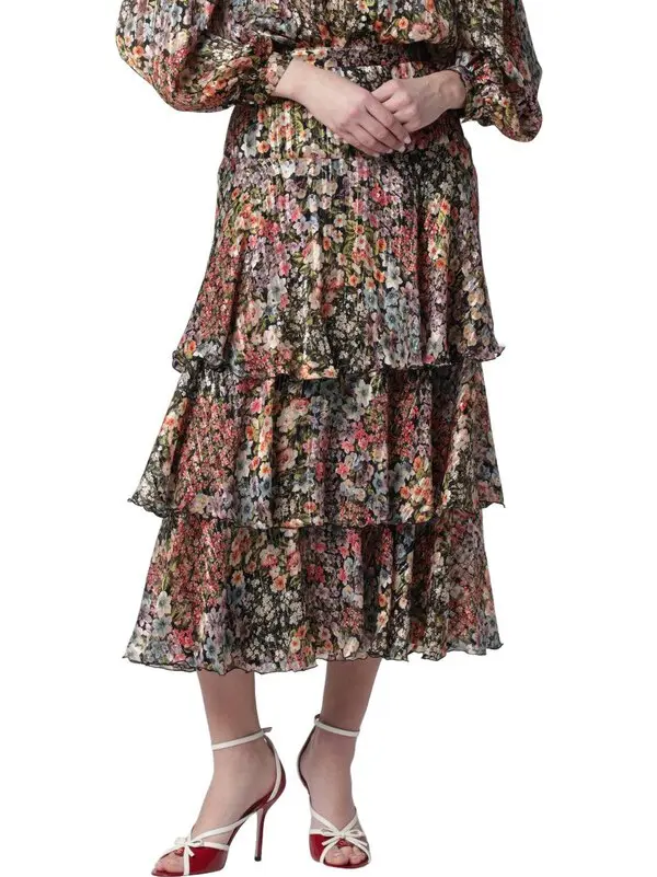 Valentino Garavani Silk Tiered Skirt With Floral Print - Multicolor